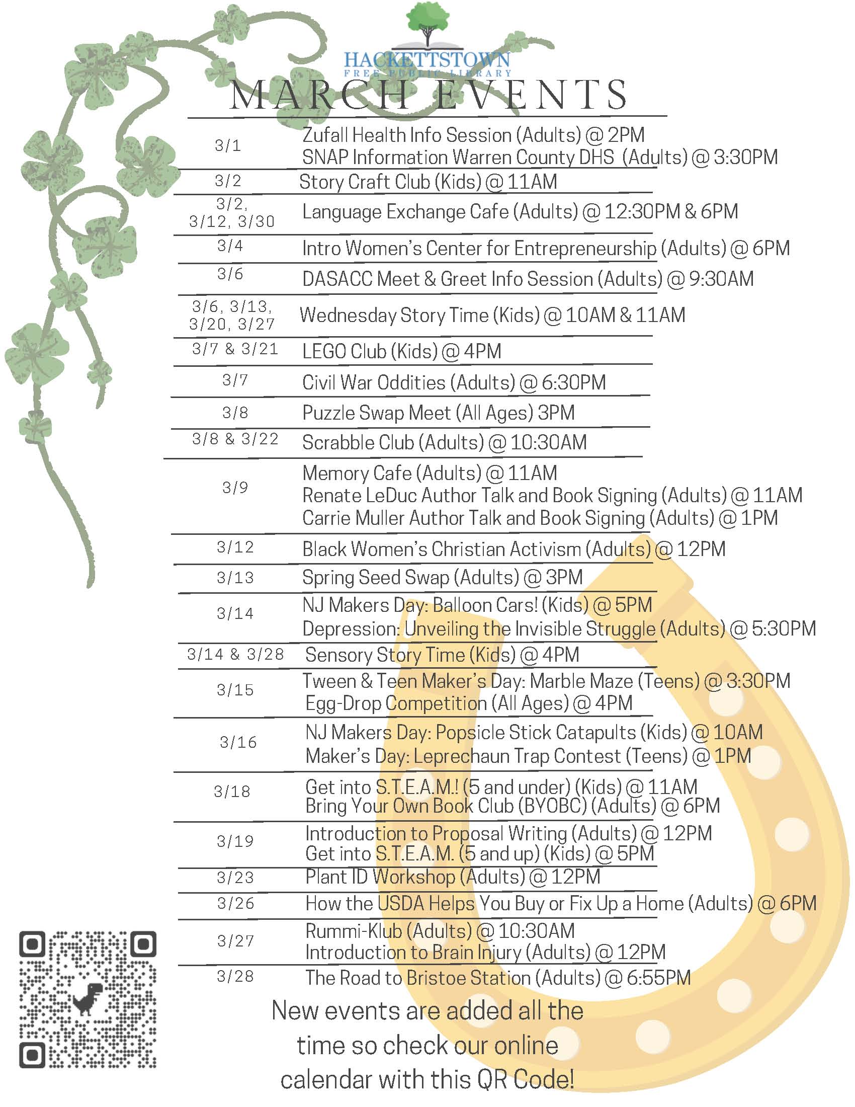 Hackettstown Free Public Library – March Events | Inside Warren