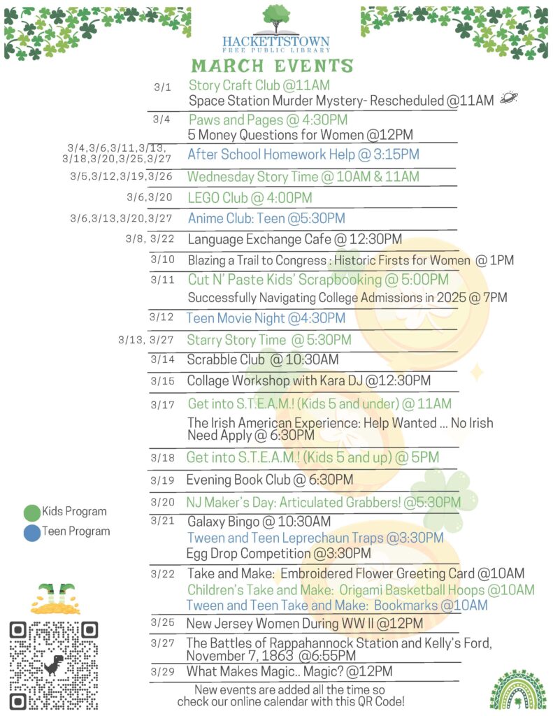 Hackettstown Free Public Library – March Events | Inside Warren